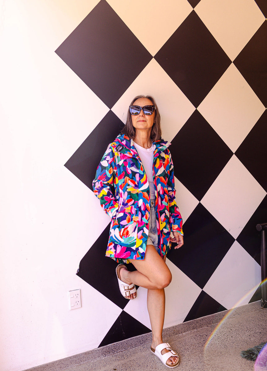 Scribbler women's raincoat | Fleur | Colourful botanical rainwear ...