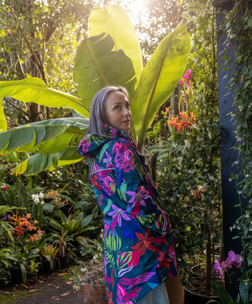 Scribbler women's raincoat | Ivy Jungle | Colourful botanical rainwear ...